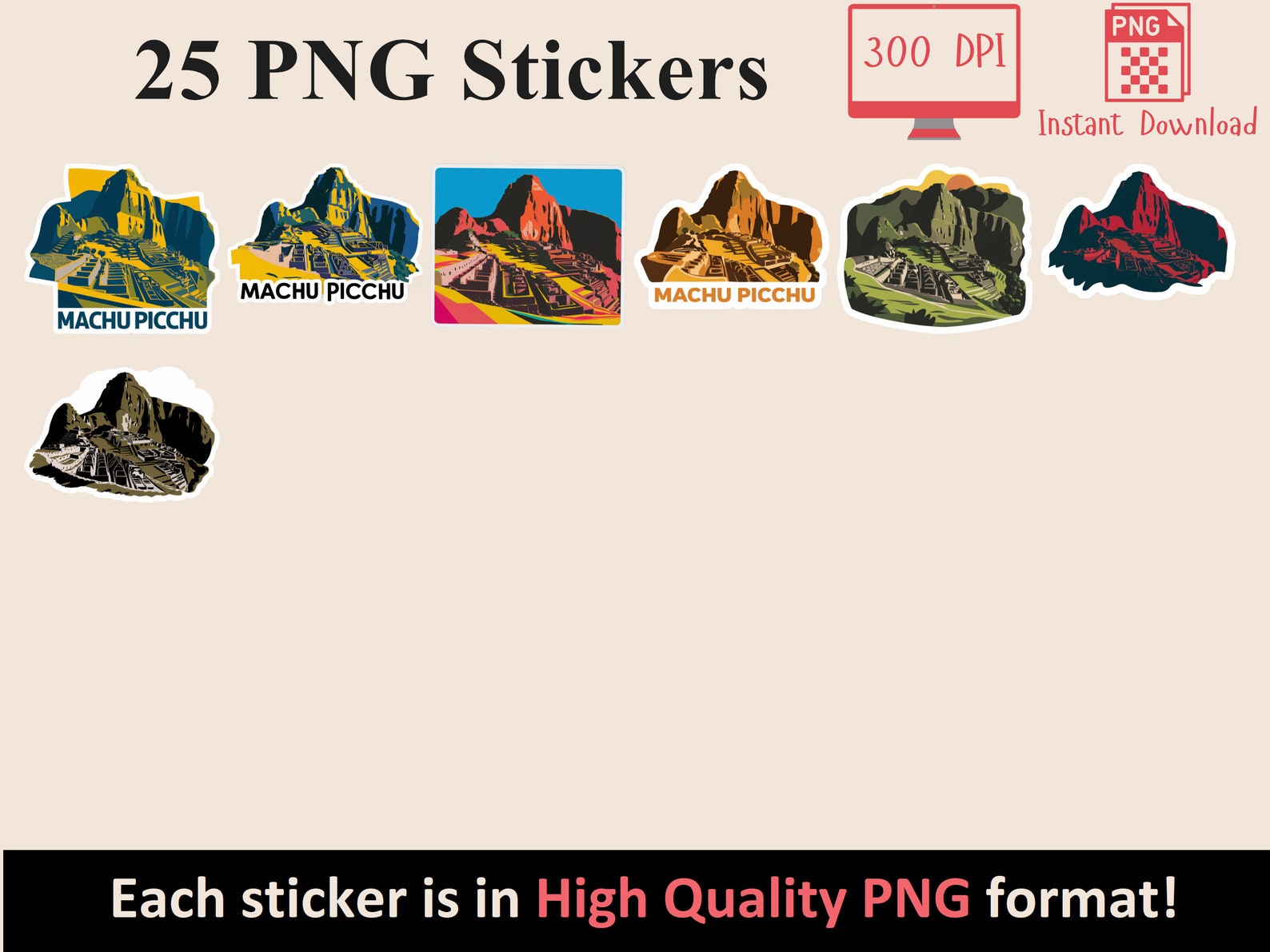 Machu Picchu PNG Stickers Bundle 25 Designs Historical, Printable ...