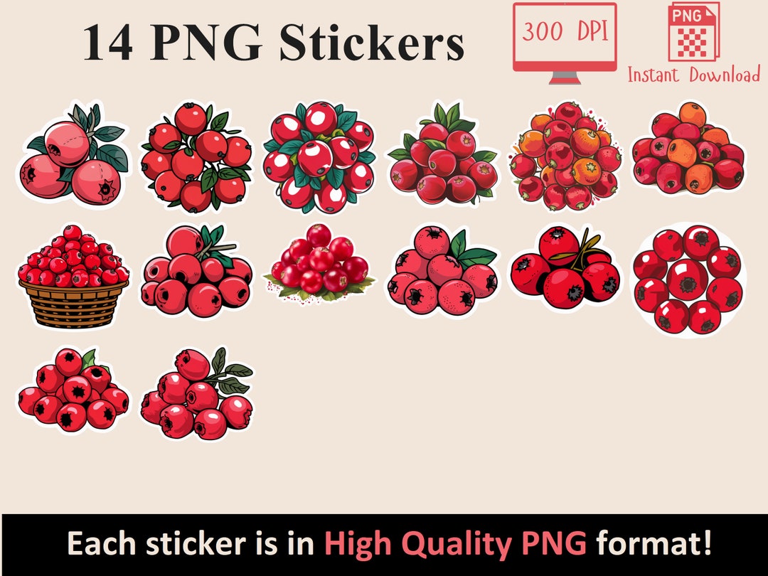 Cranberries PNG Stickers Design Bundle Tart and Tasty, Fresh Cranberry ...