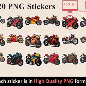 Motorcycle PNG Stickers Bundle 20 Designs Biker, Printable, Instant ...