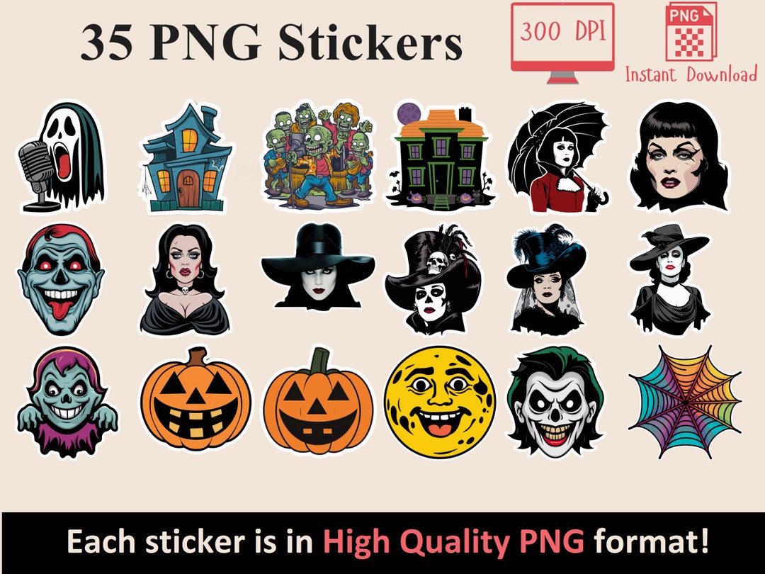 Haunted Halloween Decorations PNG Stickers Design Bundle, 35 Spooky ...