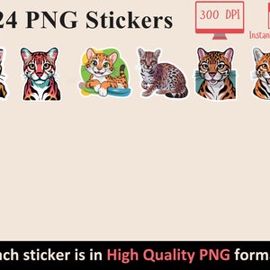 Ocelot PNG Stickers Design, 24 Wild Cat Clipart, Instant Download ...