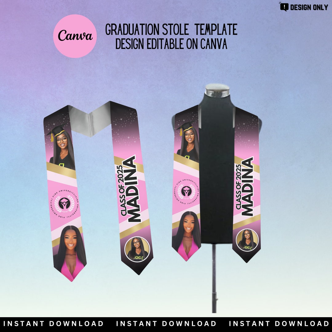 DIY Graduation Stole Design Template for Girls, Sash, Editable on Canva ...