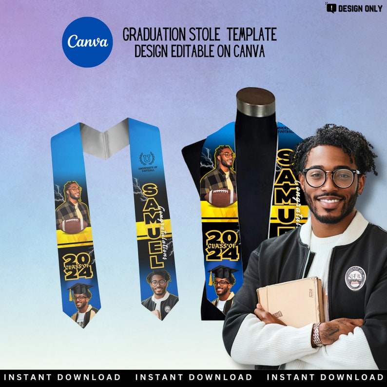 DIY Graduation Stole Design Template for Men, Sash, Editable on Canva ...