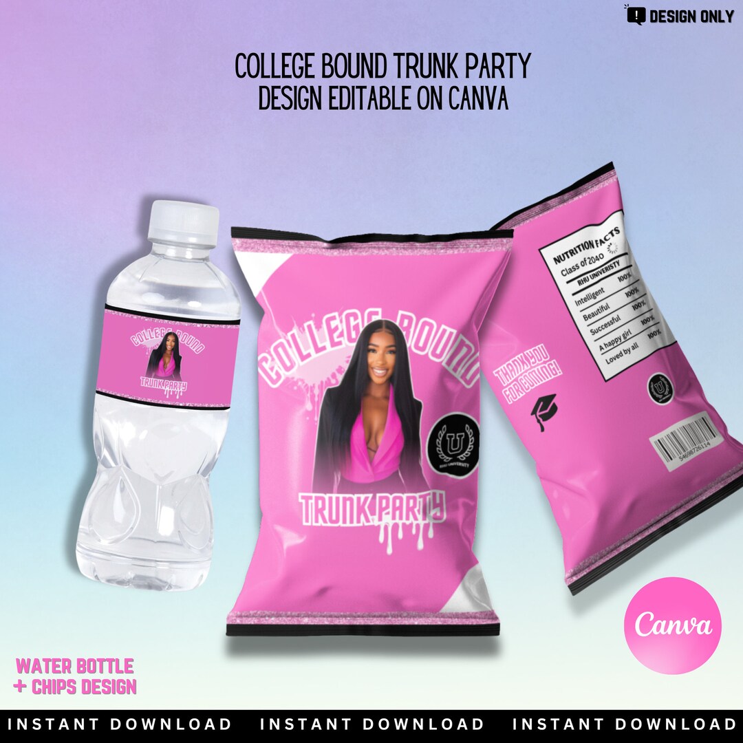 DIY College Bound, Trunk Party Design Template, Water Label, Editable ...
