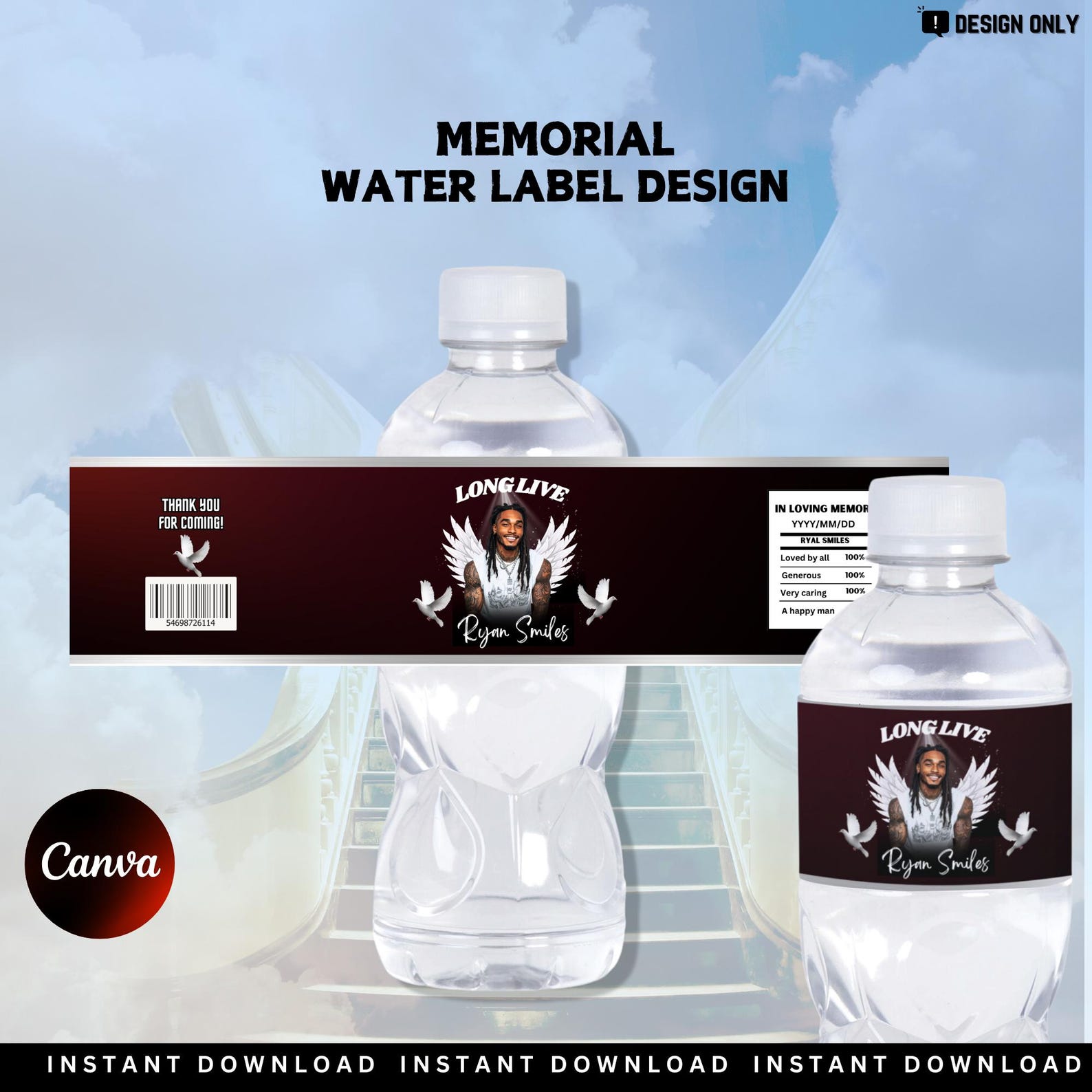 DIY Memorial Water Bottle Label Design Template, Editable on Canva ...