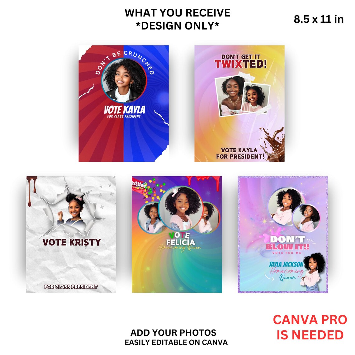 5 DIY Candy Tag Card Bundle Template, Election Poster, Vote for Me ...