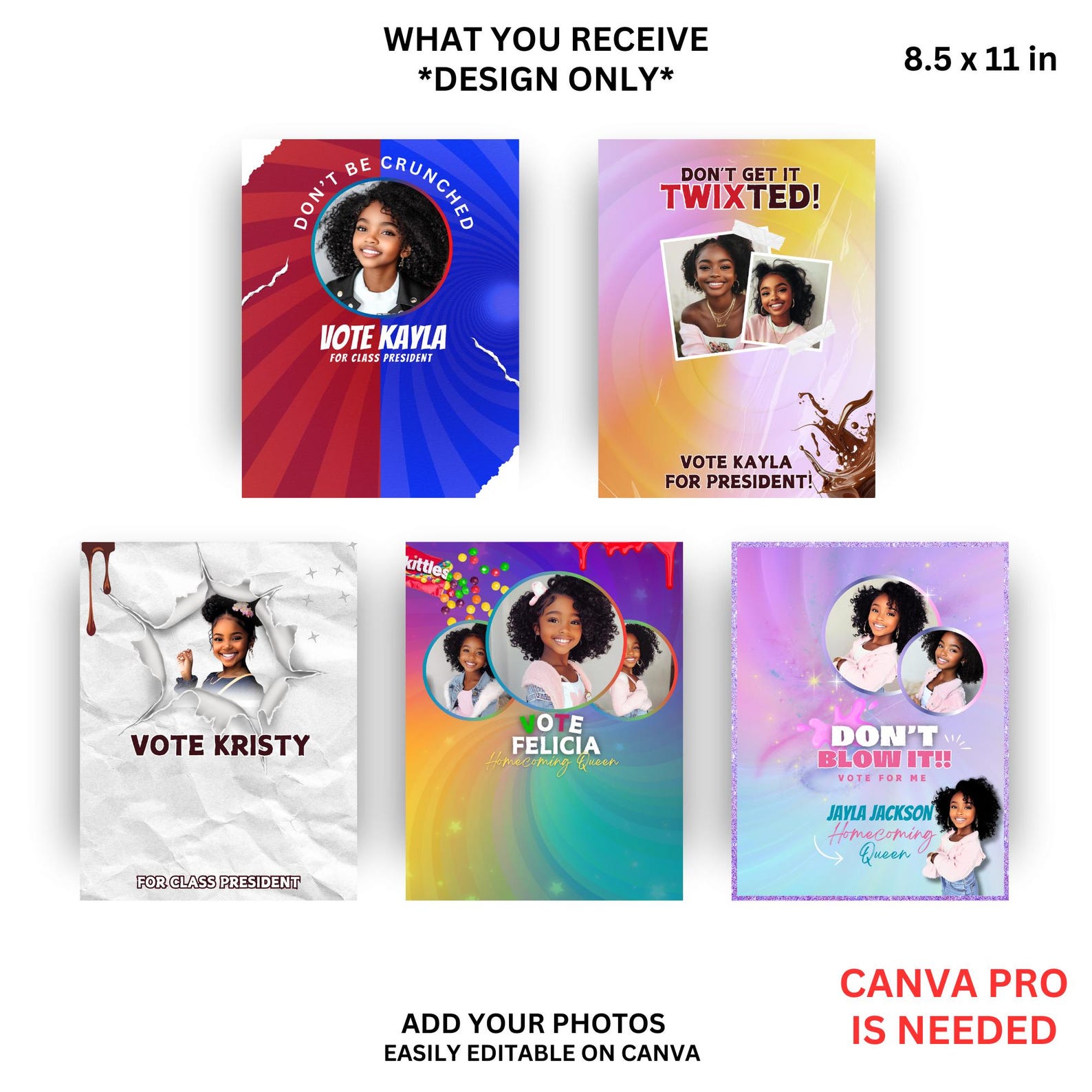 5 DIY Candy Tag Card Bundle Template, Election Poster, Vote for Me ...