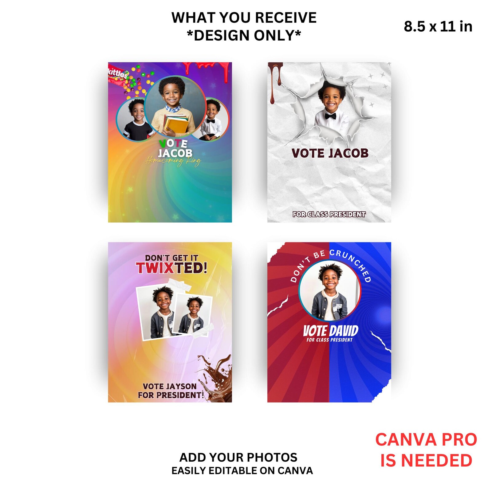 4 DIY Candy Tag Card Bundle Template, Election Poster, Vote for Me ...