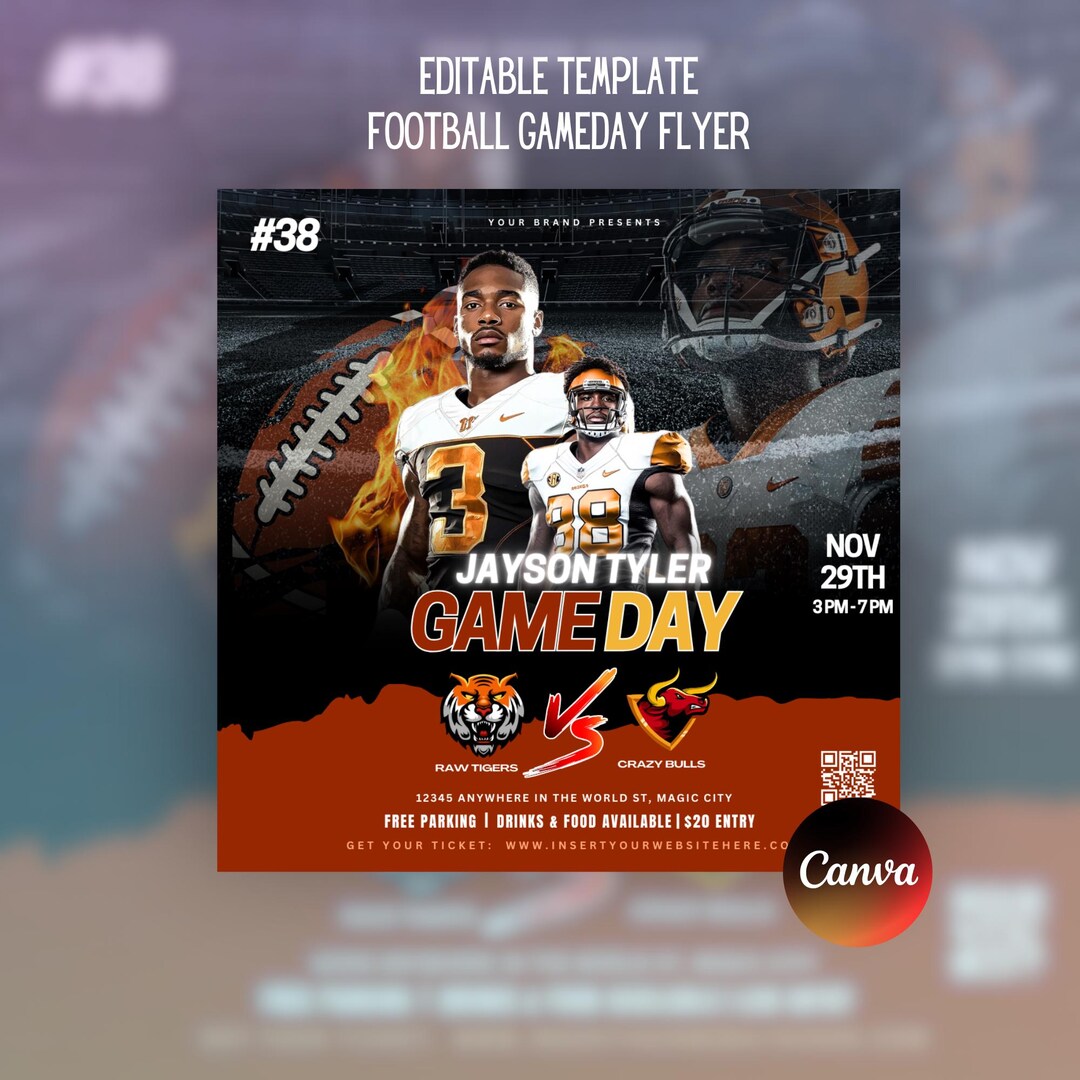 DIY Game Day Football Flyer Template, Editable on Canva, Social Media ...
