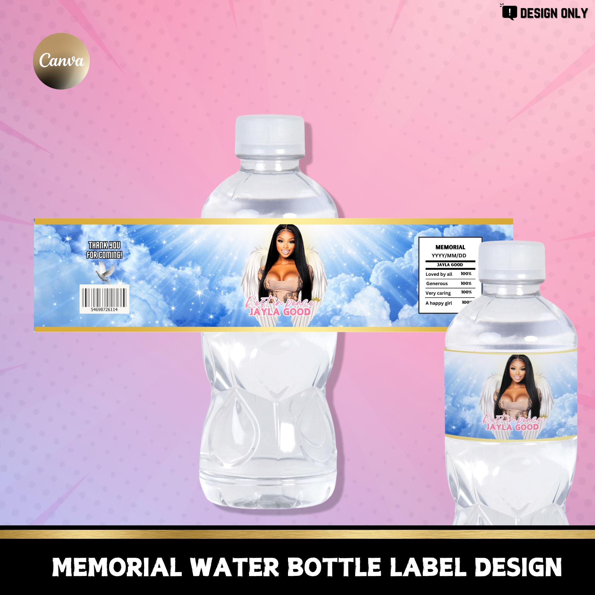 DIY Memorial Water Bottle Label Design Template, Editable on Canva ...
