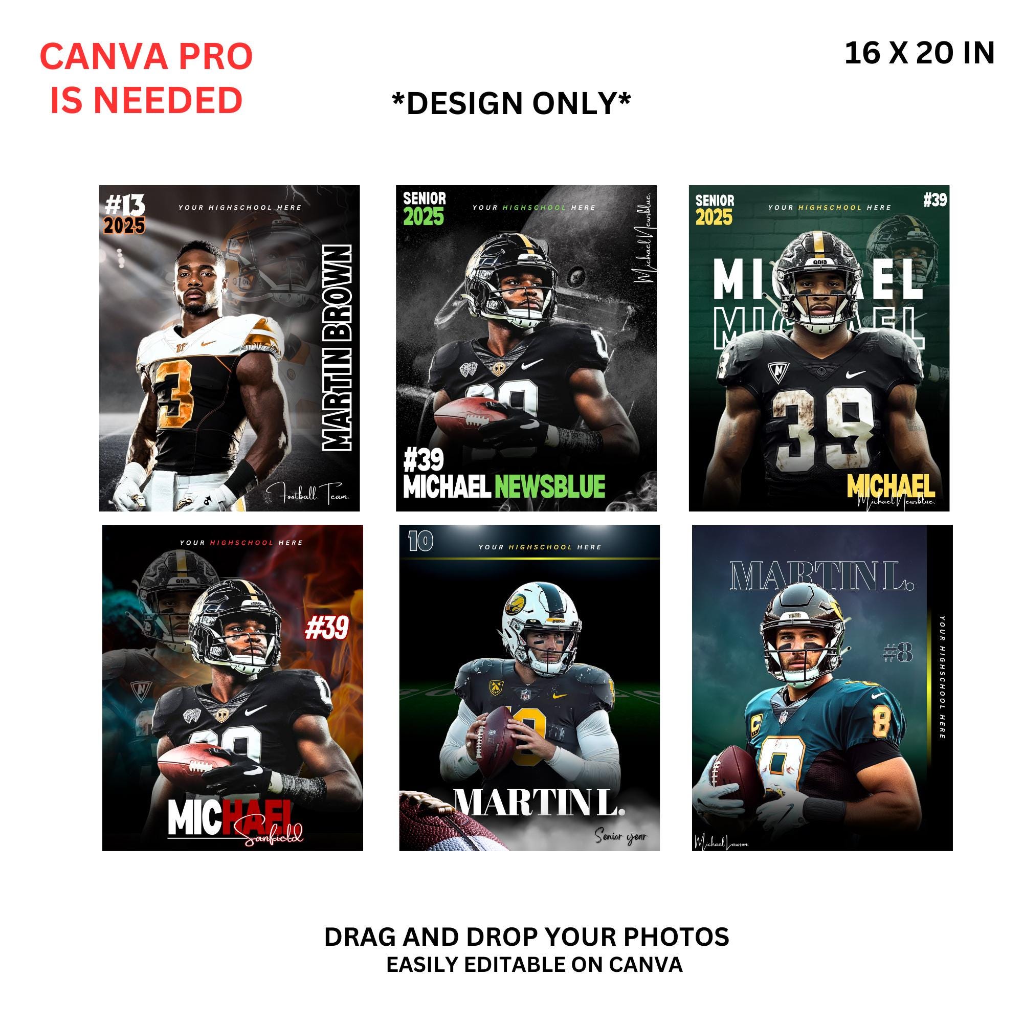 6 Football Poster Template Bundle, DIY, Editable on Canva, Instant ...