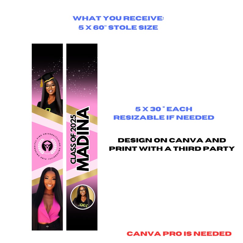 DIY Graduation Stole Design Template for Girls, Sash, Editable on Canva ...