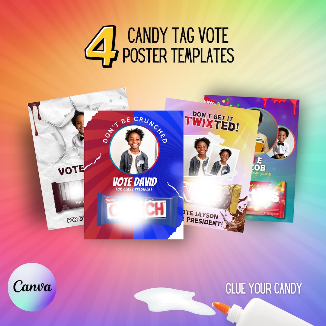 4 DIY Candy Tag Card Bundle Template, Election Poster, Vote for Me ...