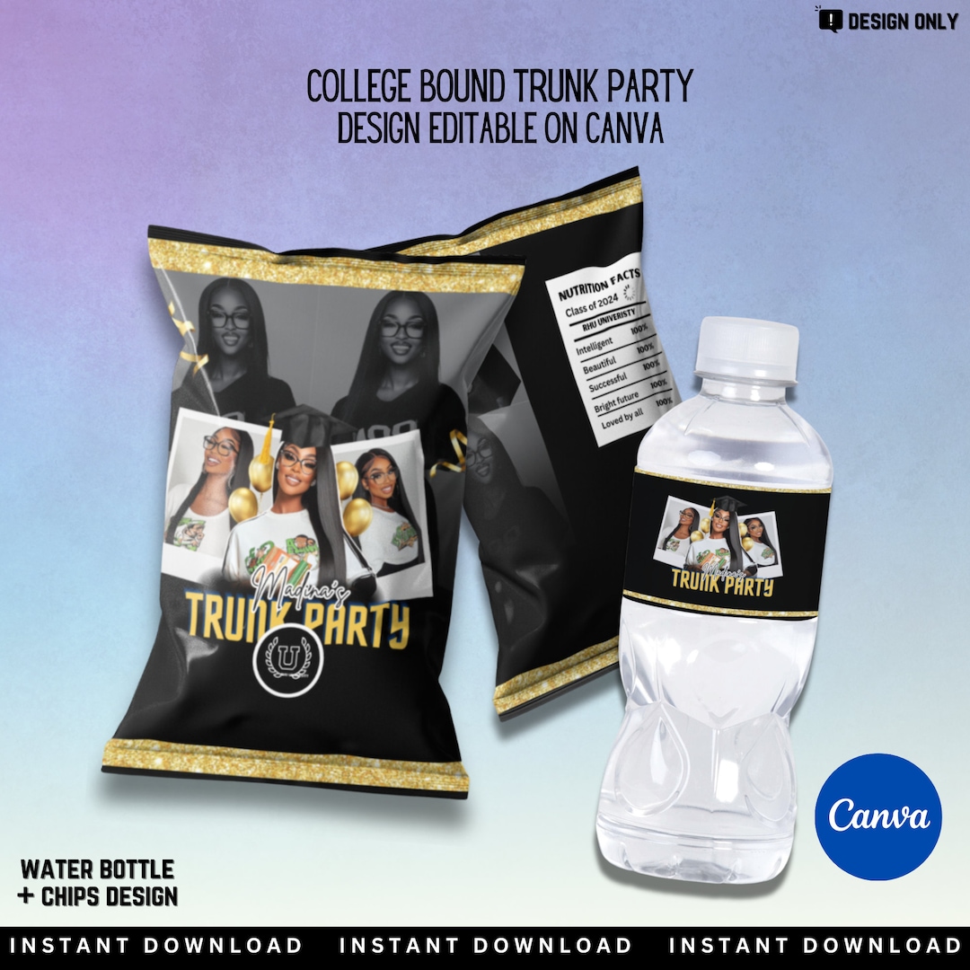 DIY College Bound, Trunk Party Design Template, Water Label, Editable ...