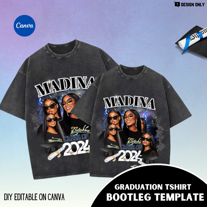 DIY Graduation T-shirt Design Template, Bootleg Shirt, Editable on ...