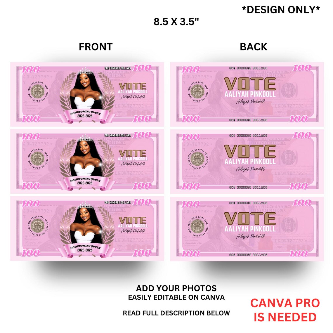 DIY Homecoming Campaign Money, Editable on Canva, Instant Download ...