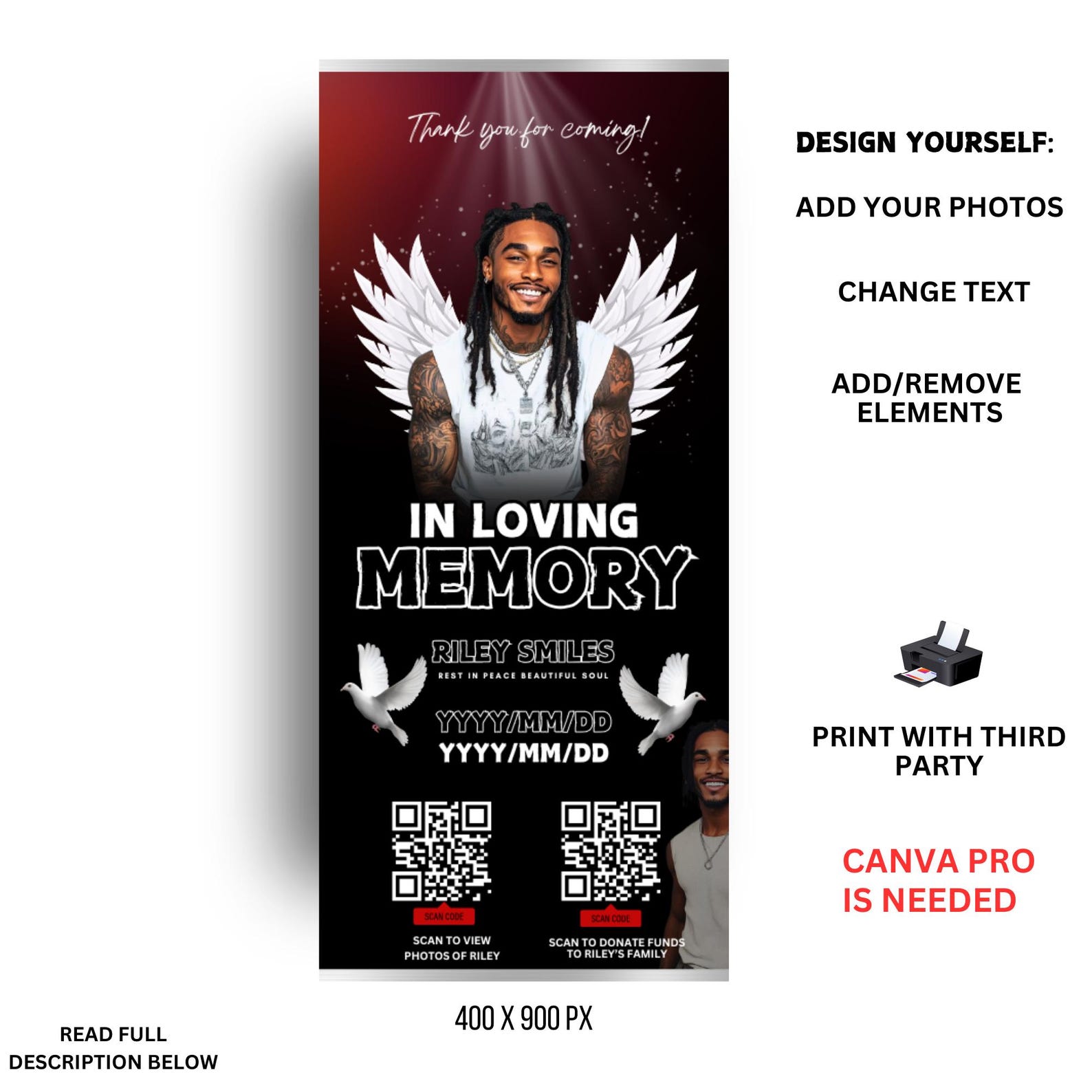 DIY Retractable Memorial Banner Design Template, Editable on Canva ...
