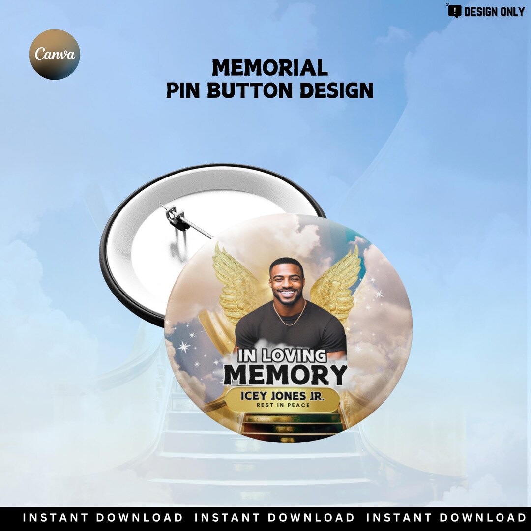 DIY Memorial Pin Button Design Template, Editable on Canva, Pinback ...