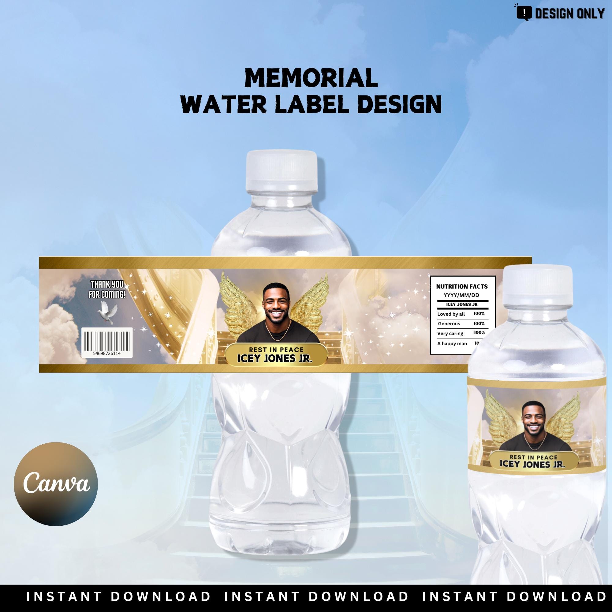 DIY Memorial Water Bottle Label Design Template, Editable on Canva ...