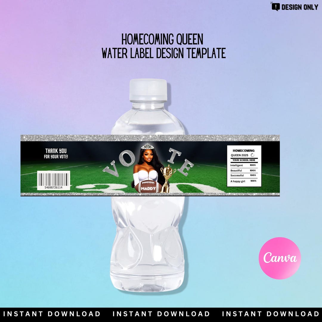 DIY Water Bottle Label Template, Homecoming Queen, Vote, Class Campaign ...