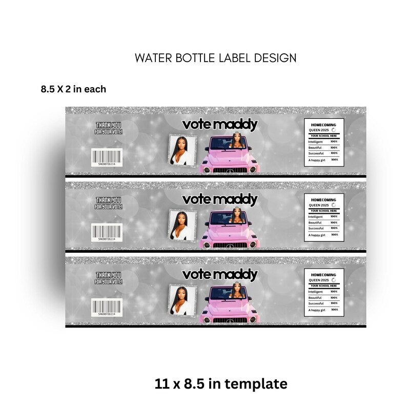 DIY Water Bottle Label Template, Homecoming Queen, Vote, Class Campaign ...