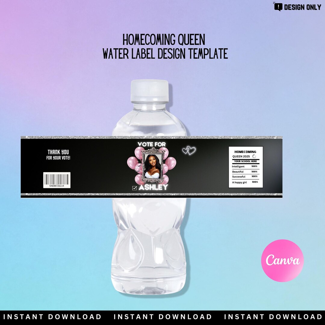 DIY Water Bottle Label Template, Homecoming Queen, Vote, Class Campaign ...