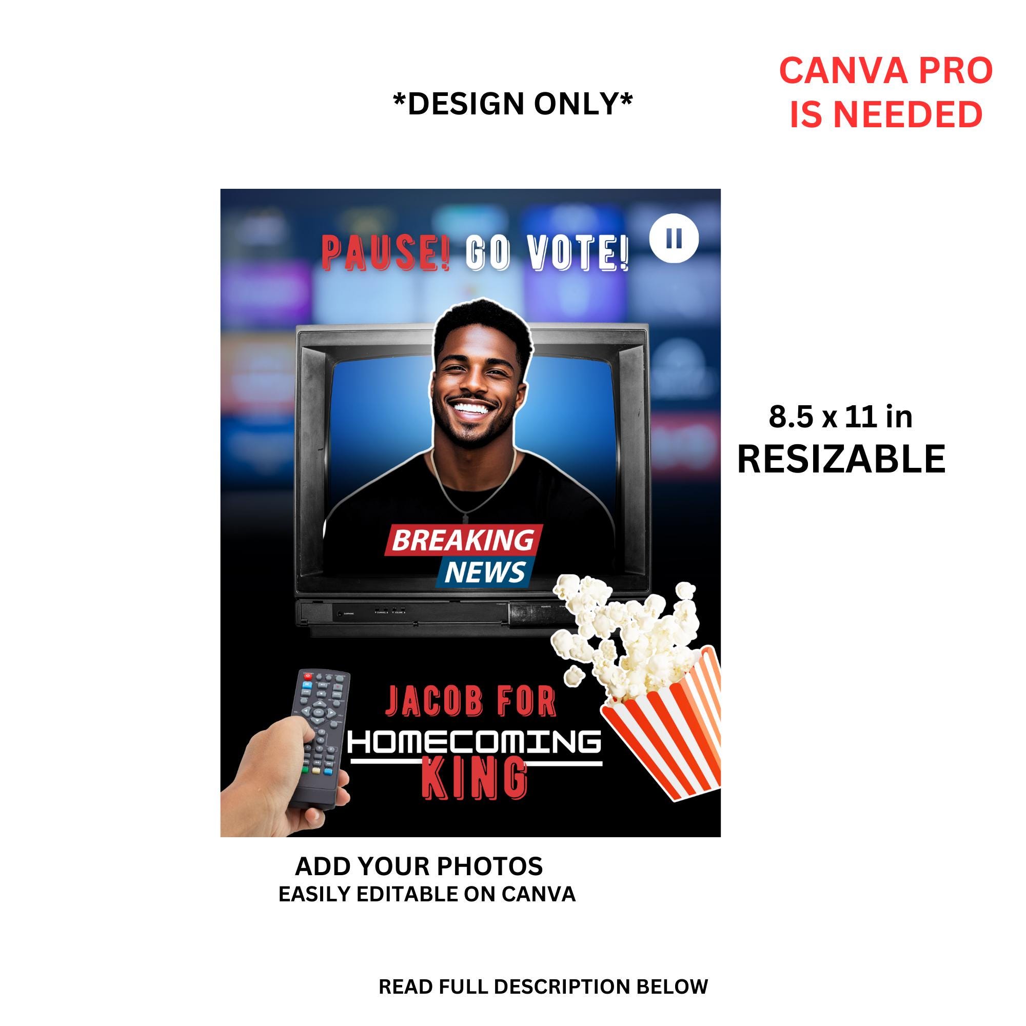 DIY Homecoming King Poster Template, Instant Download, Printable, HOCO ...