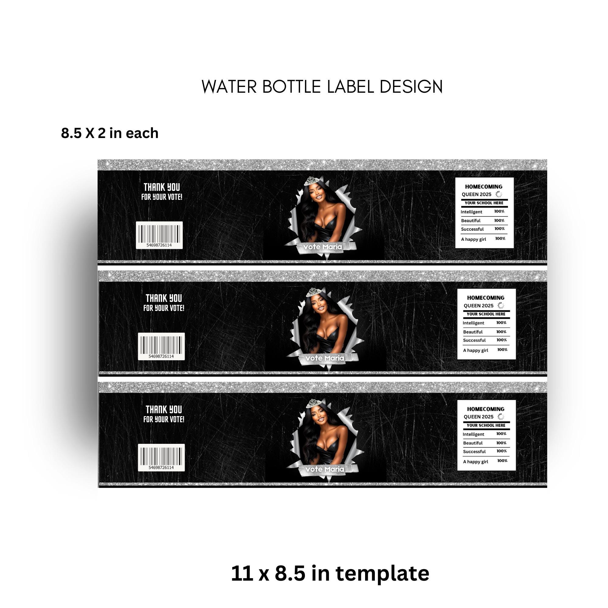 DIY Water Bottle Label Template, Homecoming Queen, Vote, Class Campaign ...