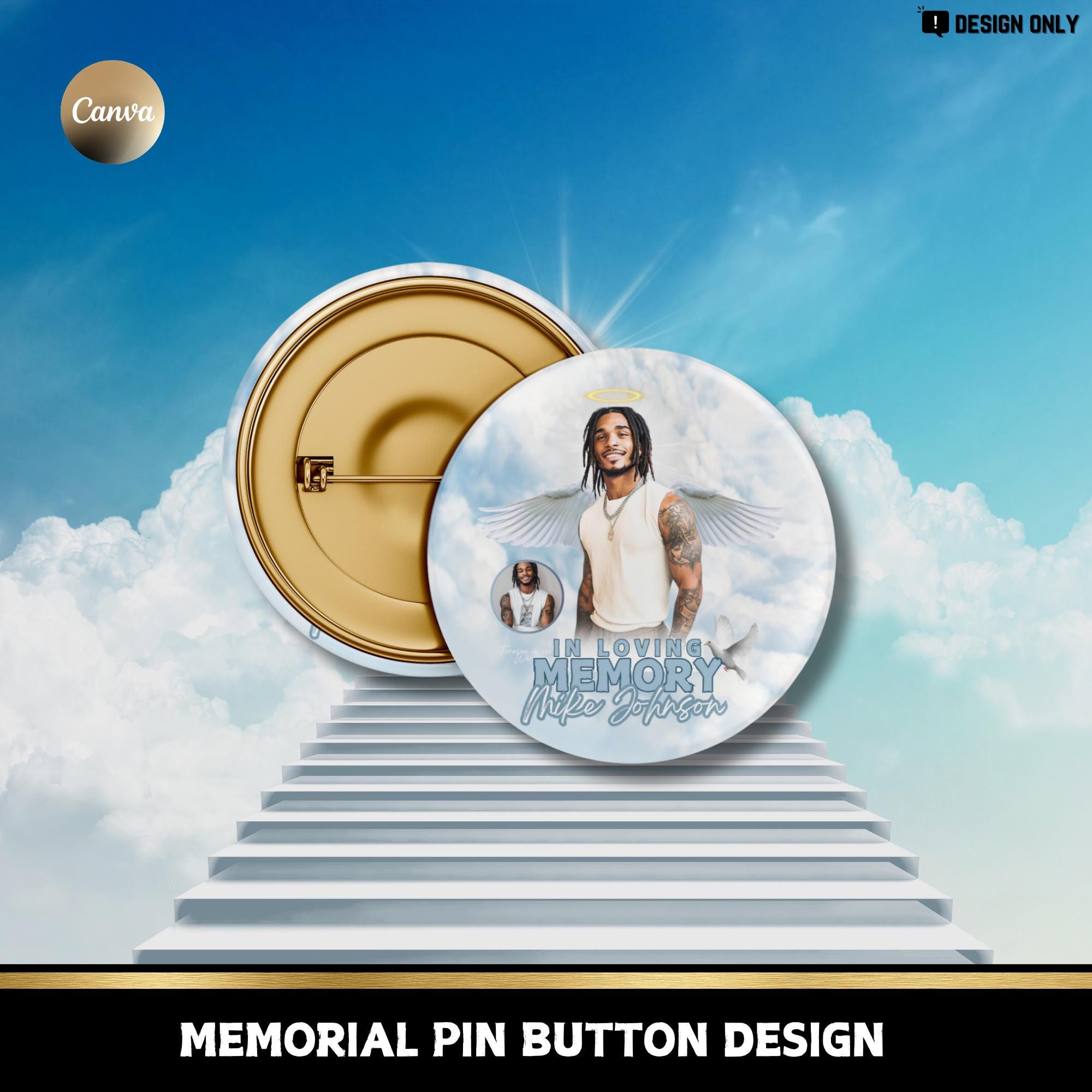 DIY Memorial Pin Button Design Template, Editable on Canva, Pinback ...