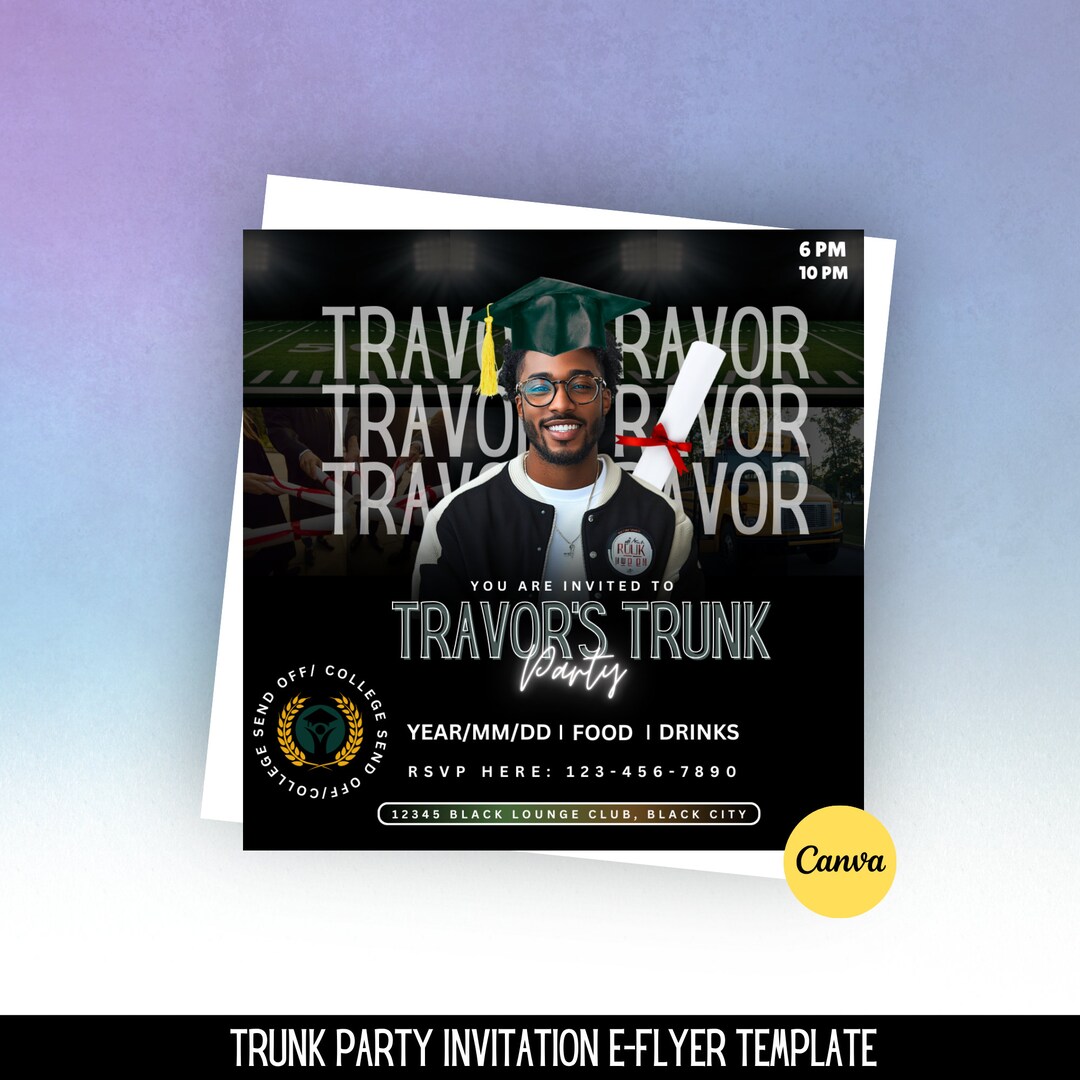 DIY Trunk Party Flyer Invitation Template for Men, College Send off ...