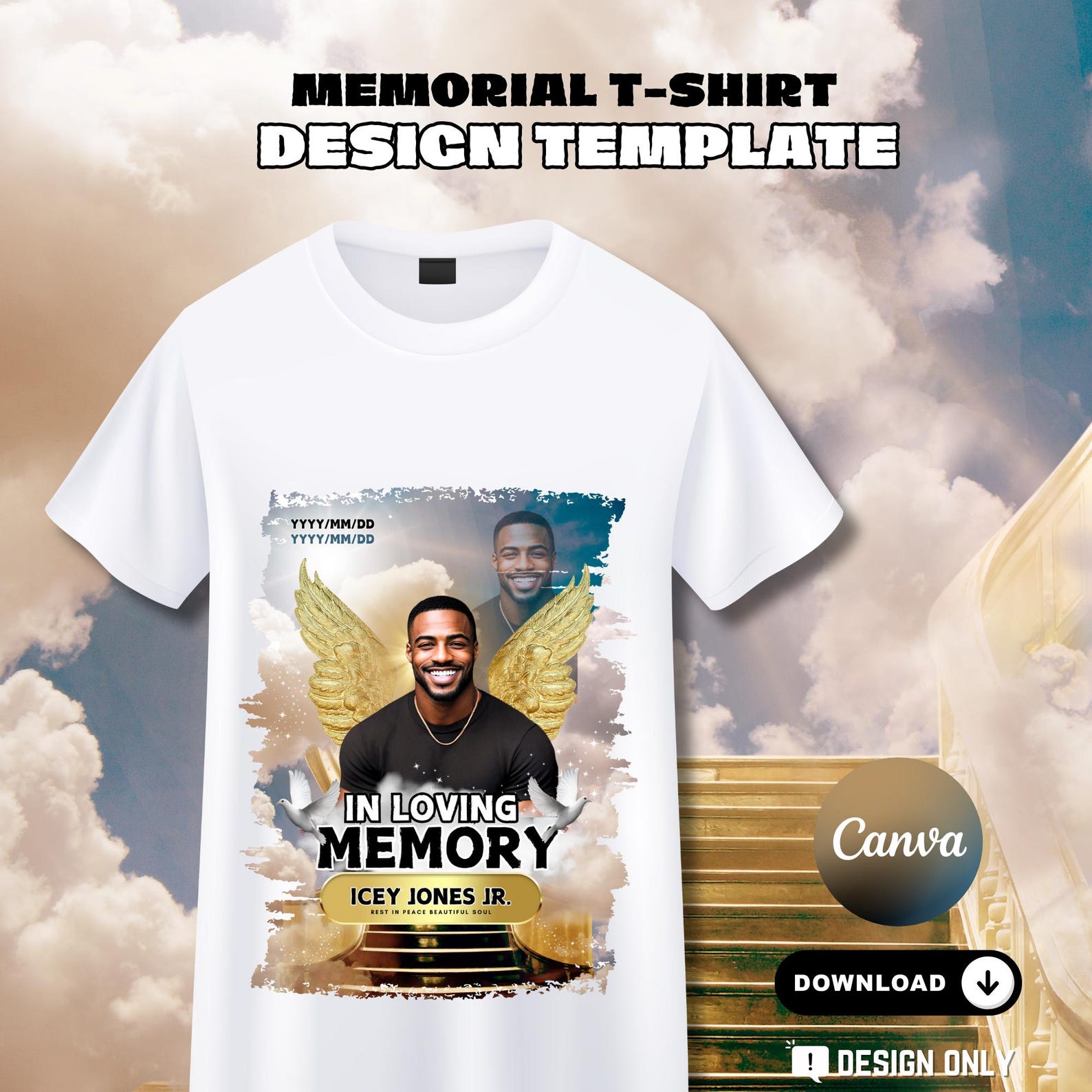 DIY Memorial T Shirt Design Template, Editable on Canva, Instant ...