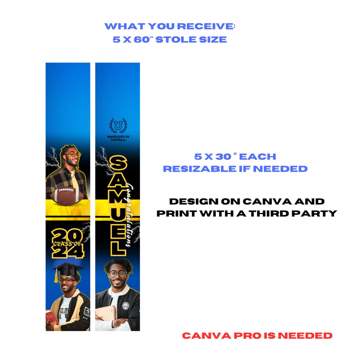DIY Graduation Stole Design Template for Men, Sash, Editable on Canva ...