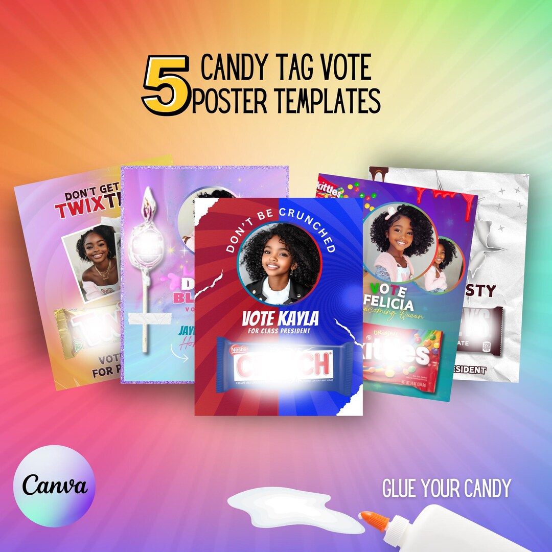5 DIY Candy Tag Card Bundle Template, Election Poster, Vote for Me ...
