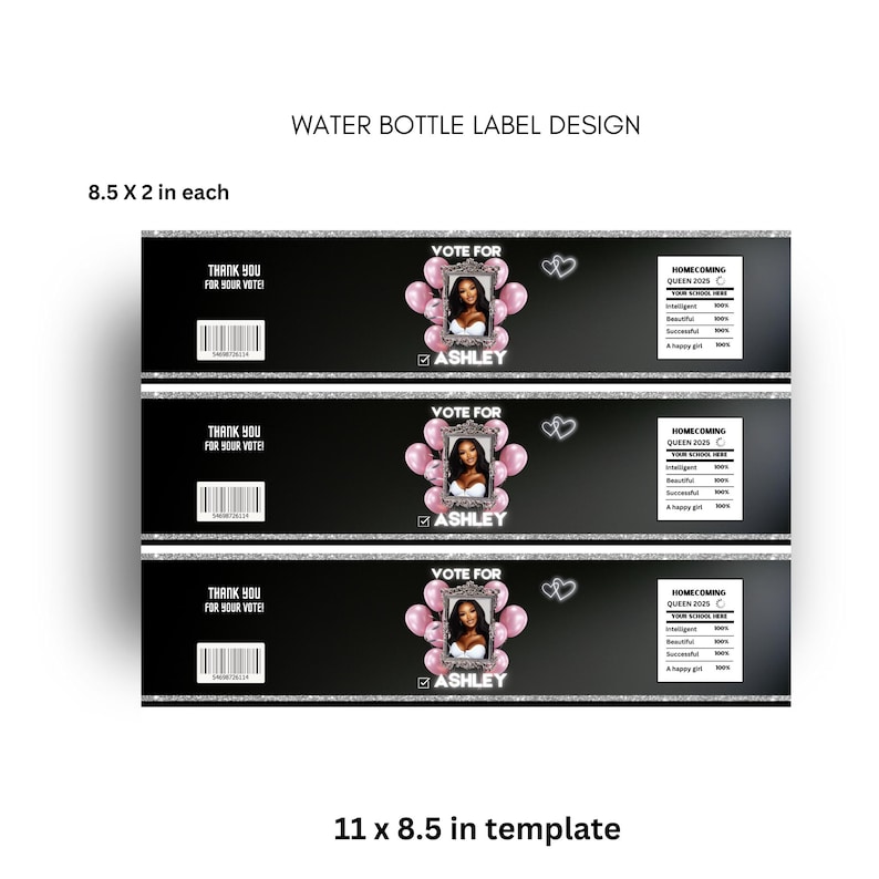 DIY Water Bottle Label Template, Homecoming Queen, Vote, Class Campaign ...