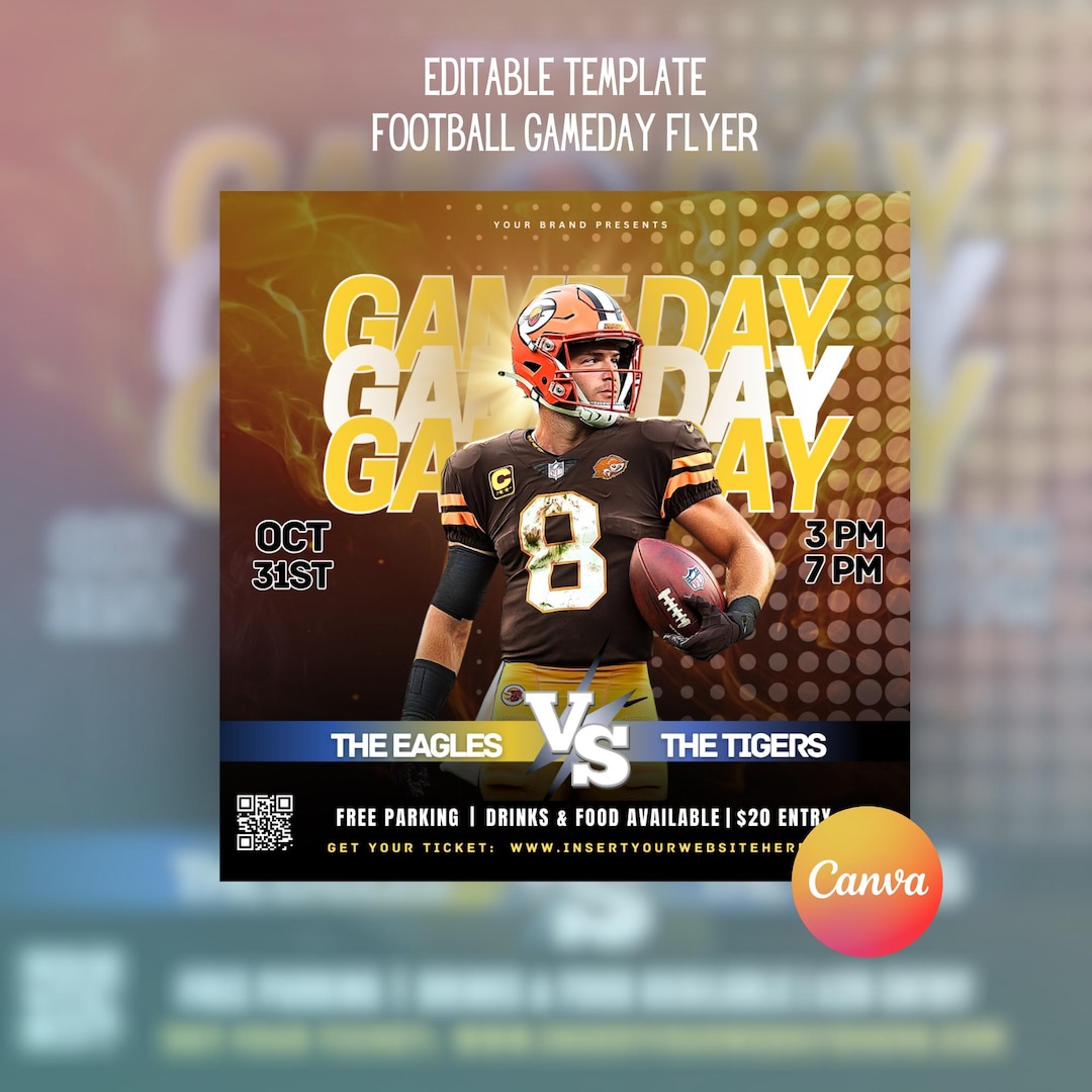 DIY Game Day Football Flyer Template, Editable on Canva, Social Media ...