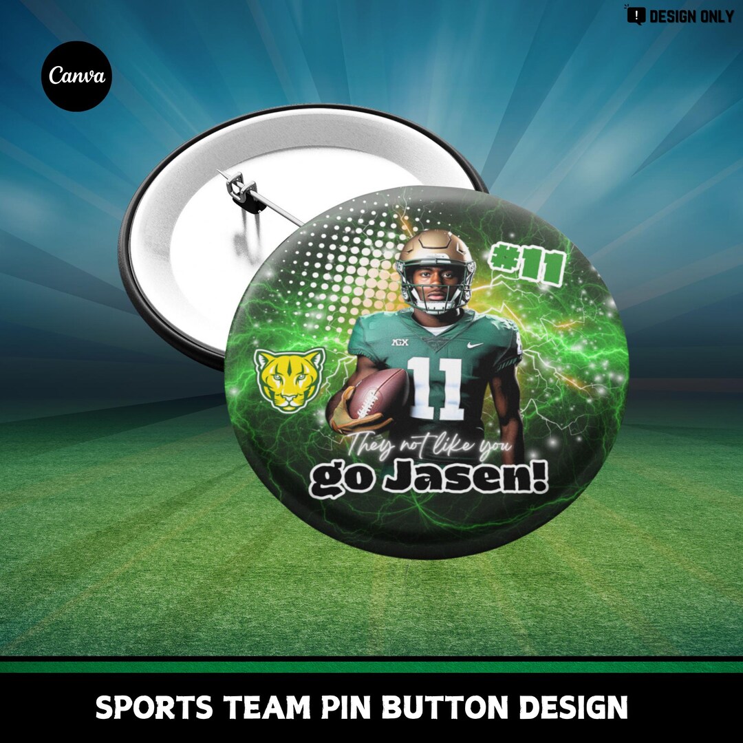 DIY Football Game Pinback Button Design Template, Editable on Canva ...