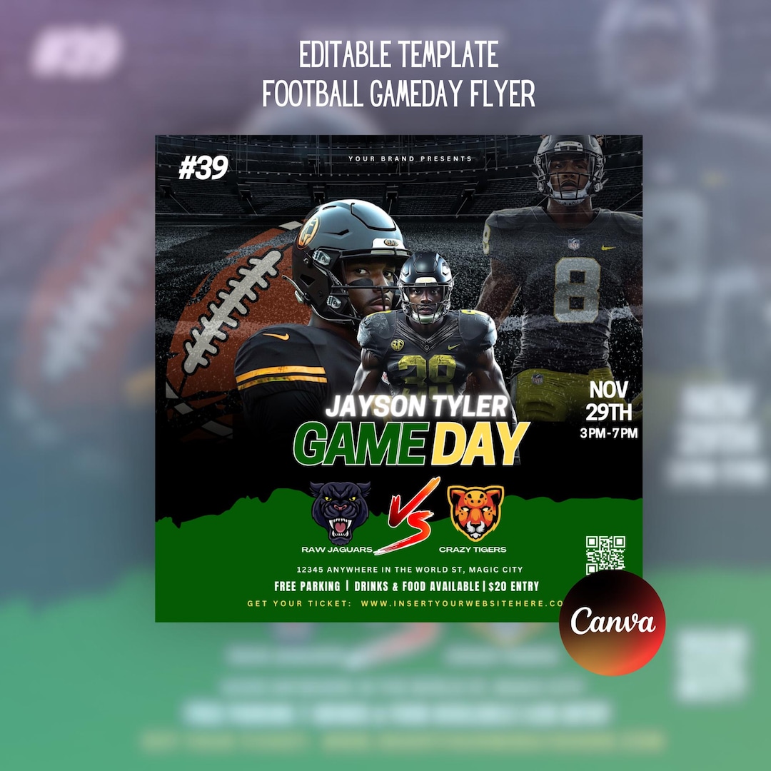 DIY Game Day Football Flyer Template, Editable on Canva, Social Media ...