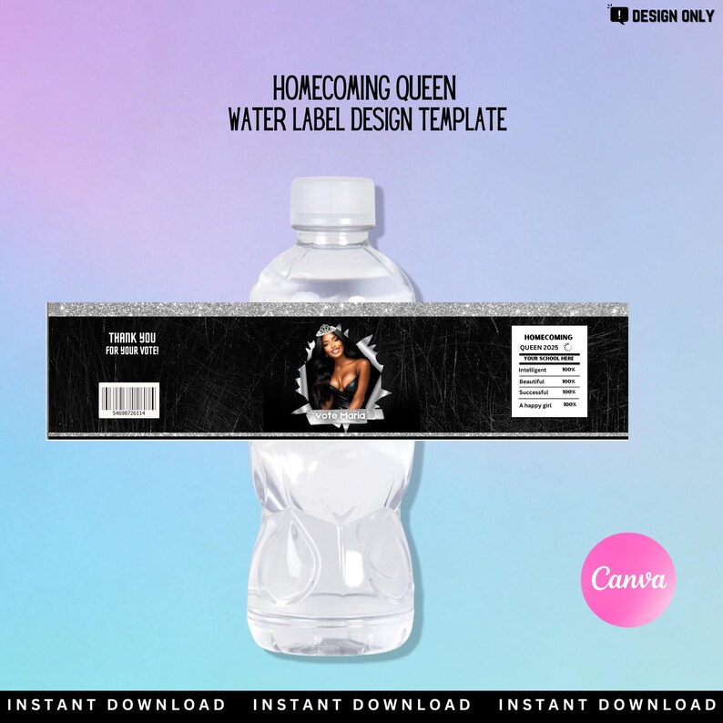 DIY Water Bottle Label Template, Homecoming Queen, Vote, Class Campaign ...