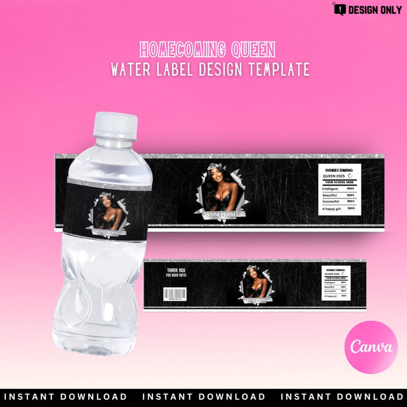 DIY Water Bottle Label Template, Homecoming Queen, Vote, Class Campaign ...