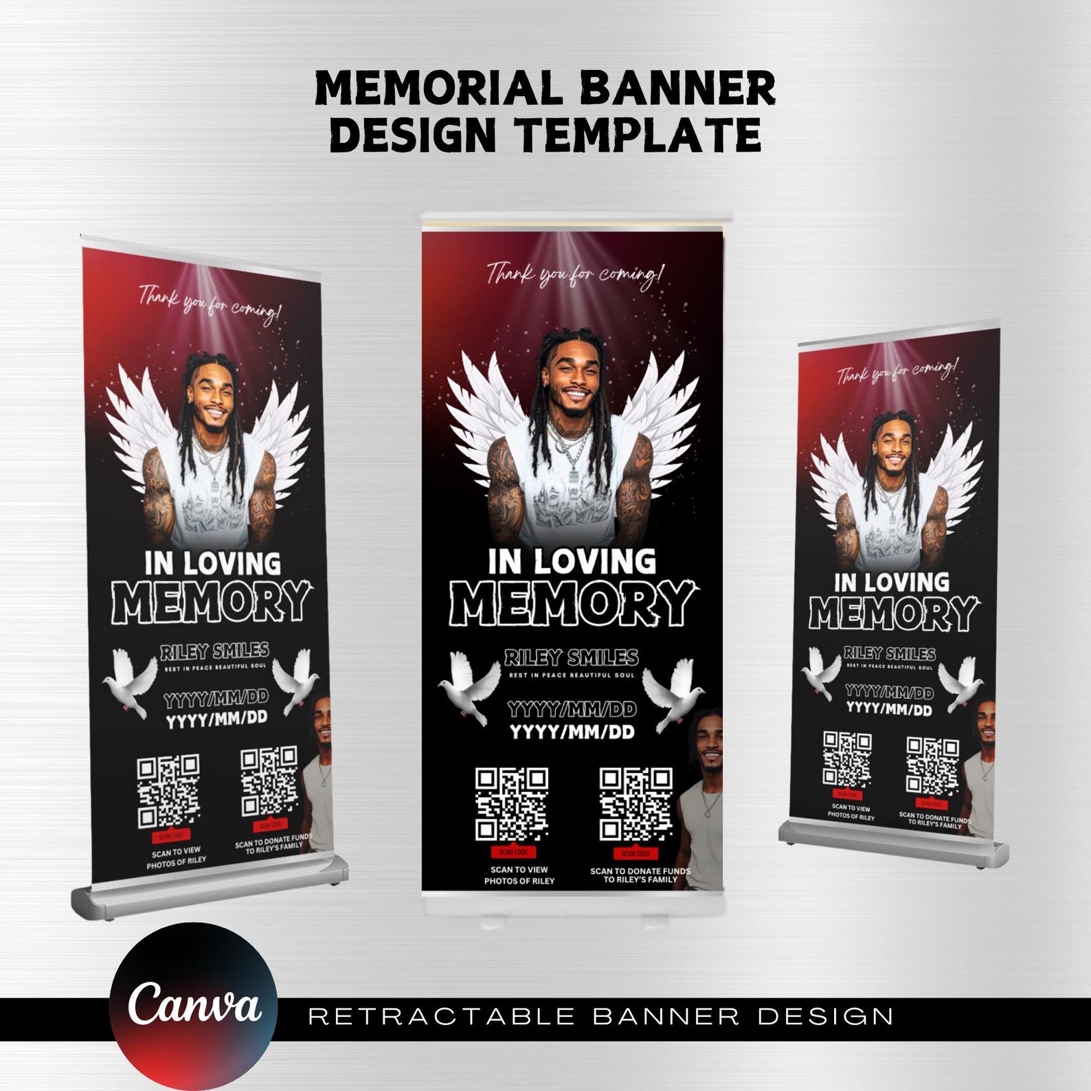 DIY Retractable Memorial Banner Design Template, Editable on Canva ...