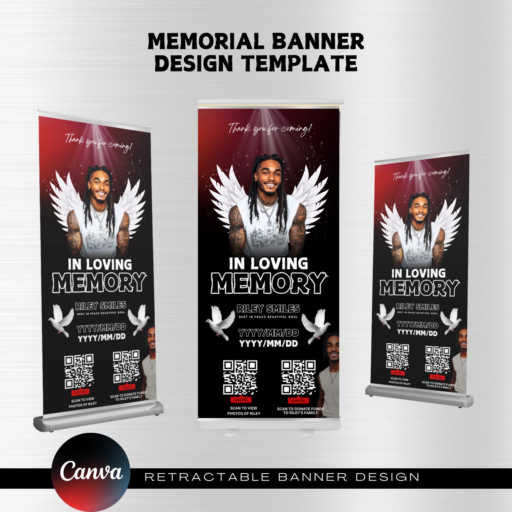 DIY Retractable Memorial Banner Design Template, Editable on Canva ...