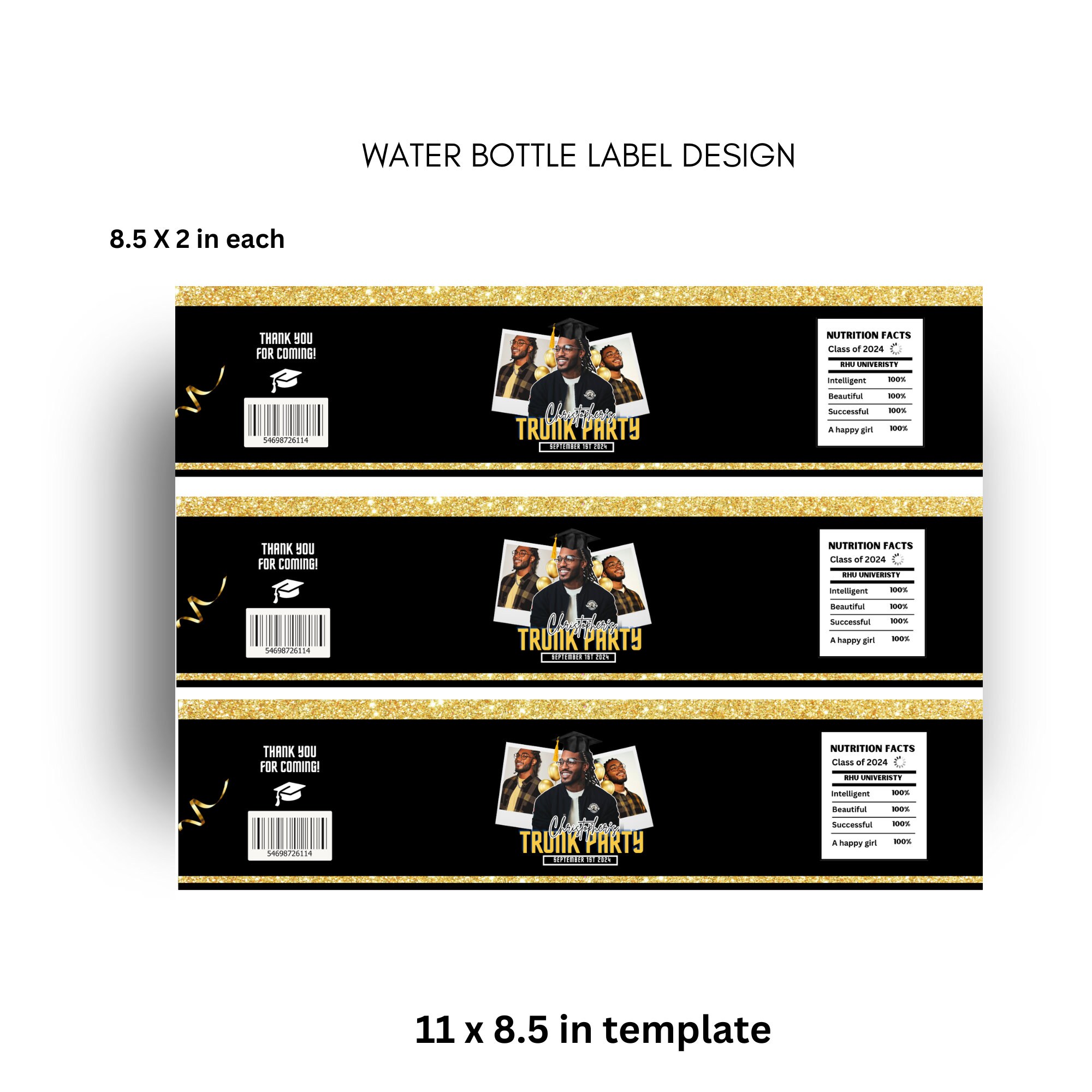 DIY College Bound, Trunk Party Design Template, Water Label, Editable ...