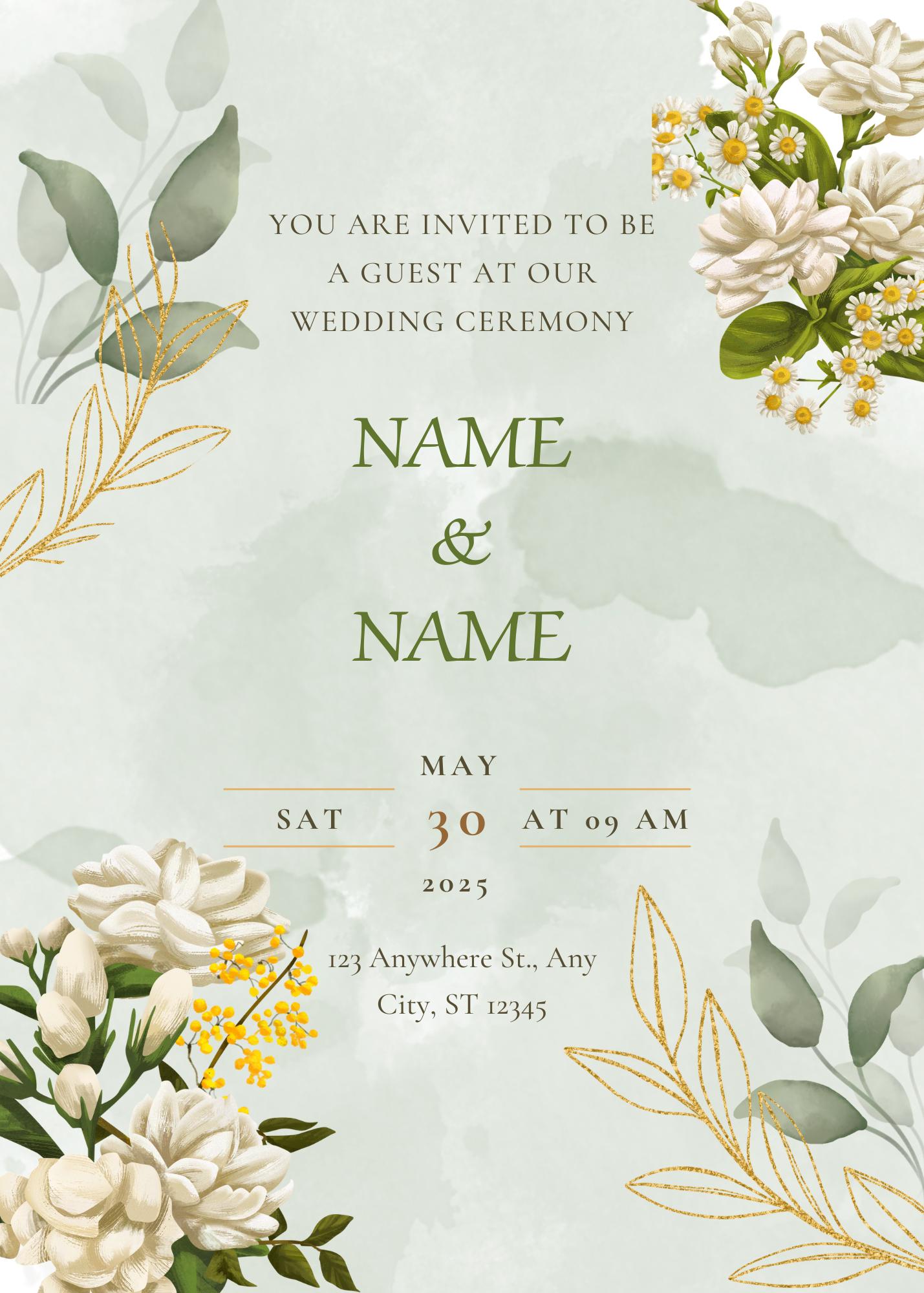 Green Floral Wedding Invitation - Etsy