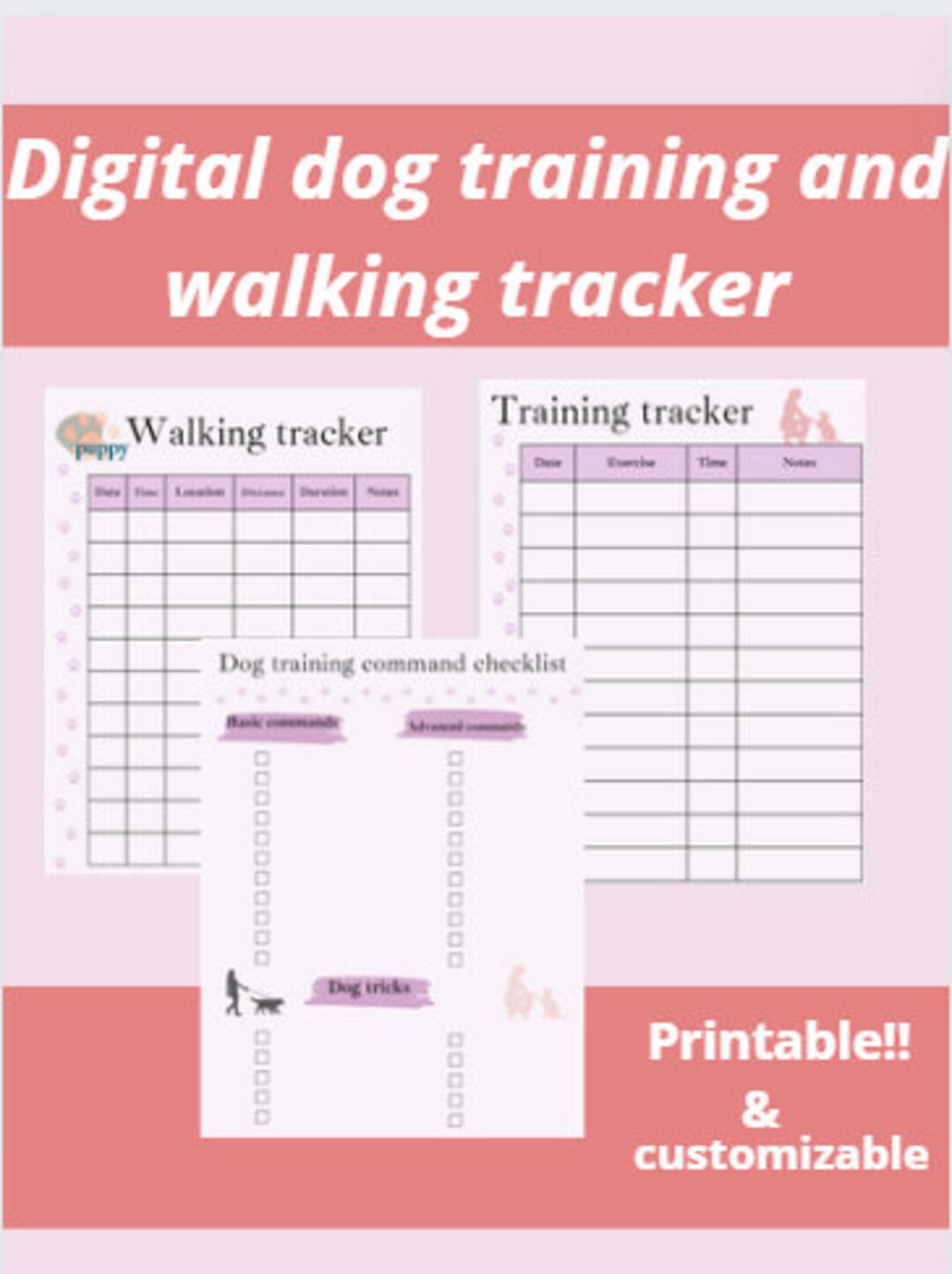 Digital Pet Care Planner, Dog Training Tracker, Dog Walking Log, Dog ...