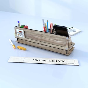 Customizable Desk Organizer With Name Plate, Notepad Holder and Pen ...