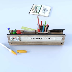 Customizable Desk Organizer With Name Plate, Notepad Holder and Pen ...