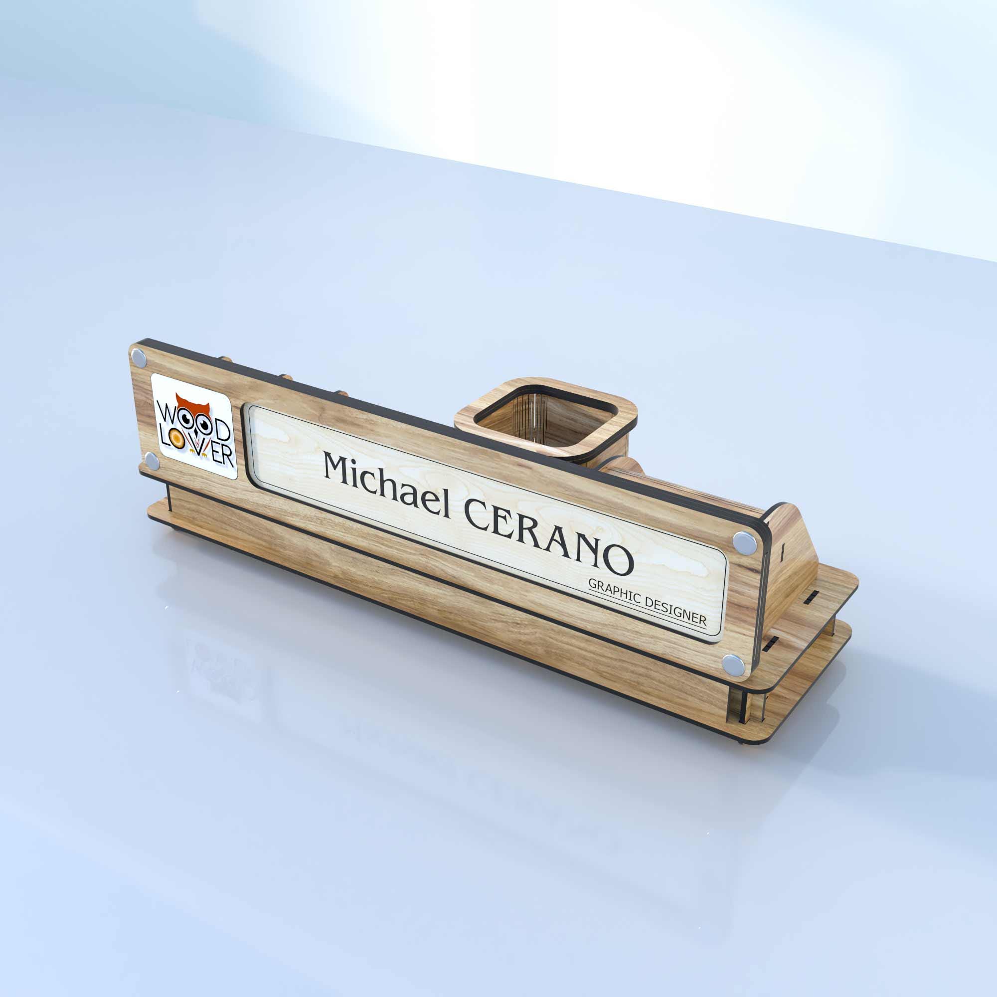 Customizable Desk Organizer With Name Plate, Notepad Holder and Pen ...