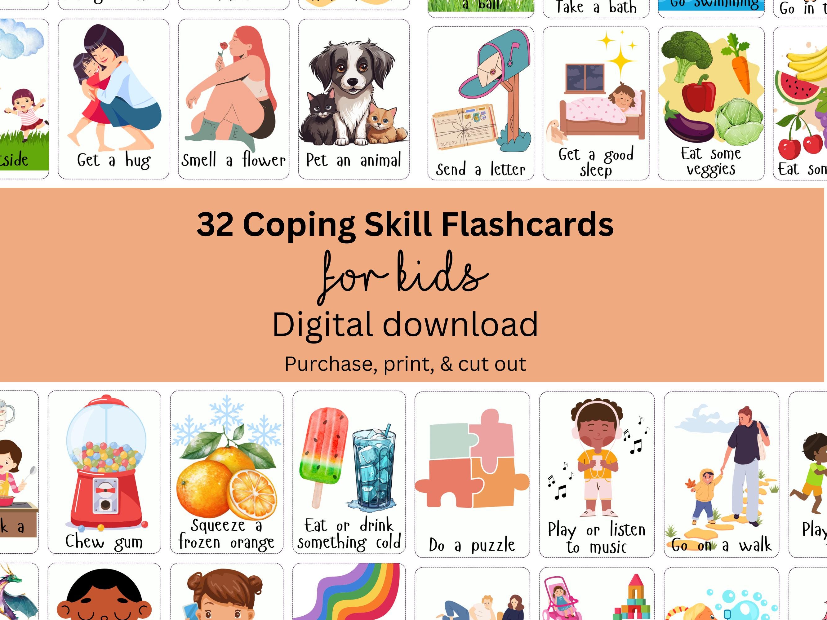 Coping Skill Flashcards for Kids, Therapy Cards, Printable Cards ...