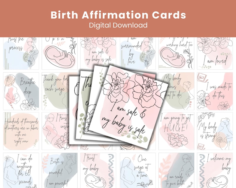 Birth Affirmation Cards, Printable Cards, Hypnobirthing Cards, PDF ...