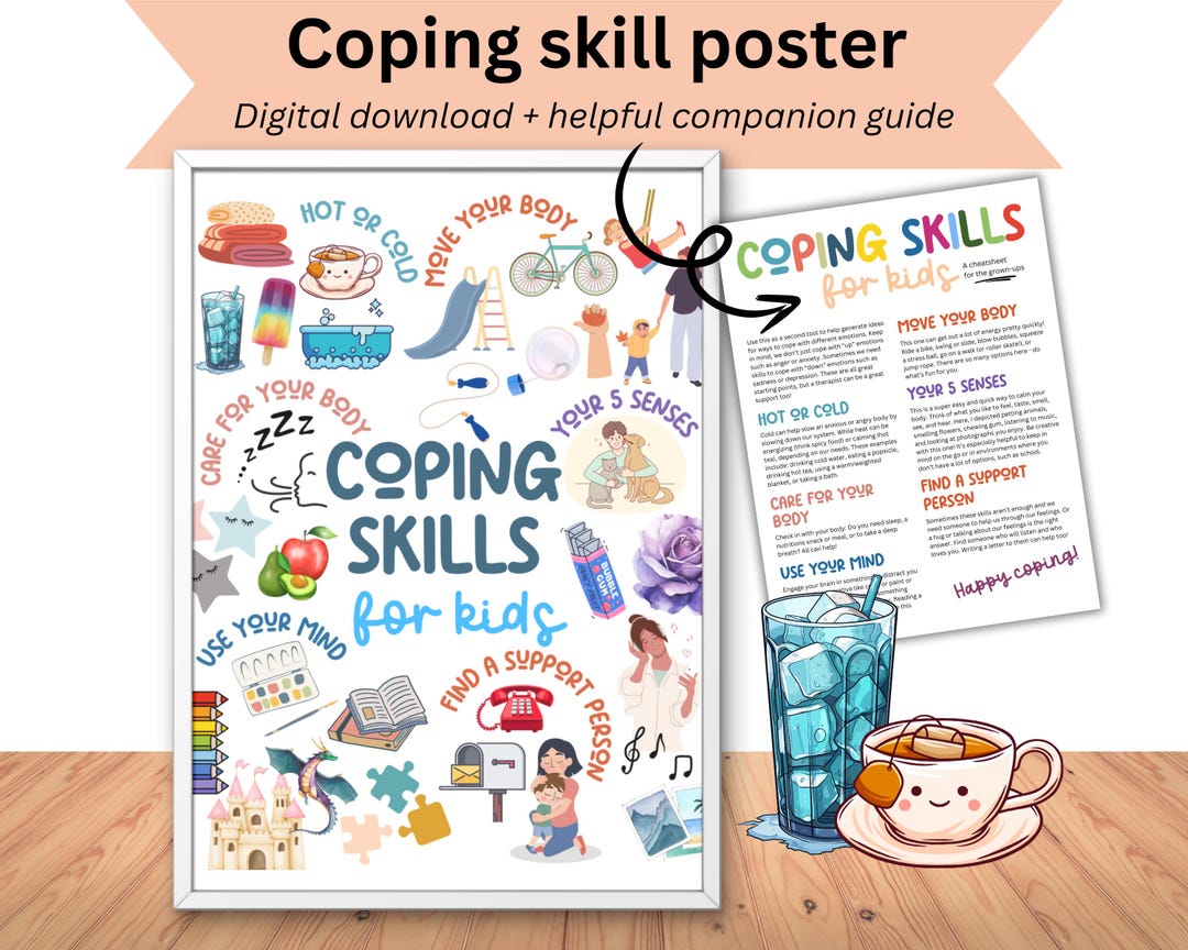 Coping Skills Poster for Kids: Mental Health, Therapy Decor (digital ...